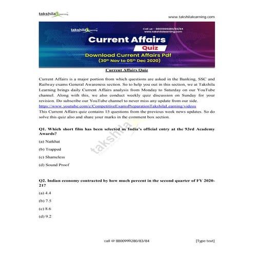 Current Affairs Quiz 5 December 2020 Pdf