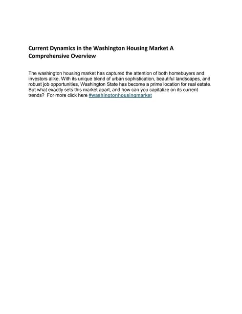 Current Dynamics in the Washington Housing Market A Comprehensive ... Current Dynamics in the Washington Housing Market A Comprehensive ...
