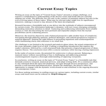 Current Essay Topics. Los Angeles Mission College | PDF