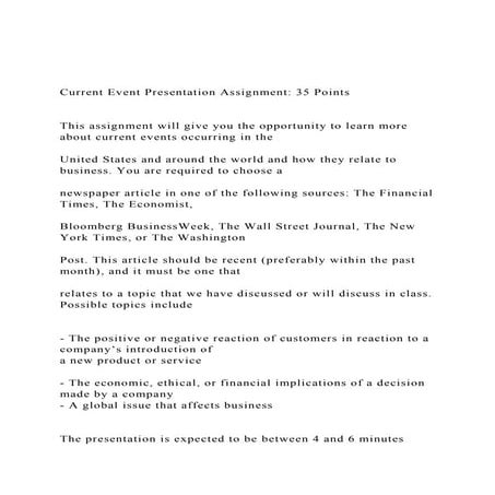 Current Event Presentation Assignment 35 Points This a.docx | Logistics ...