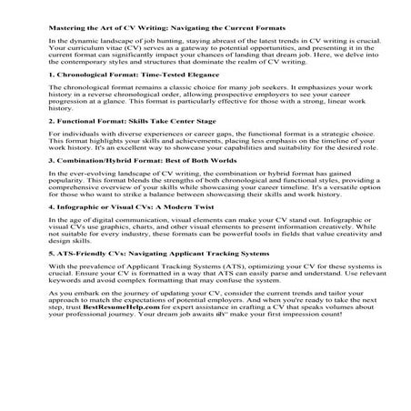 Current Format Of Writing Cv | PDF