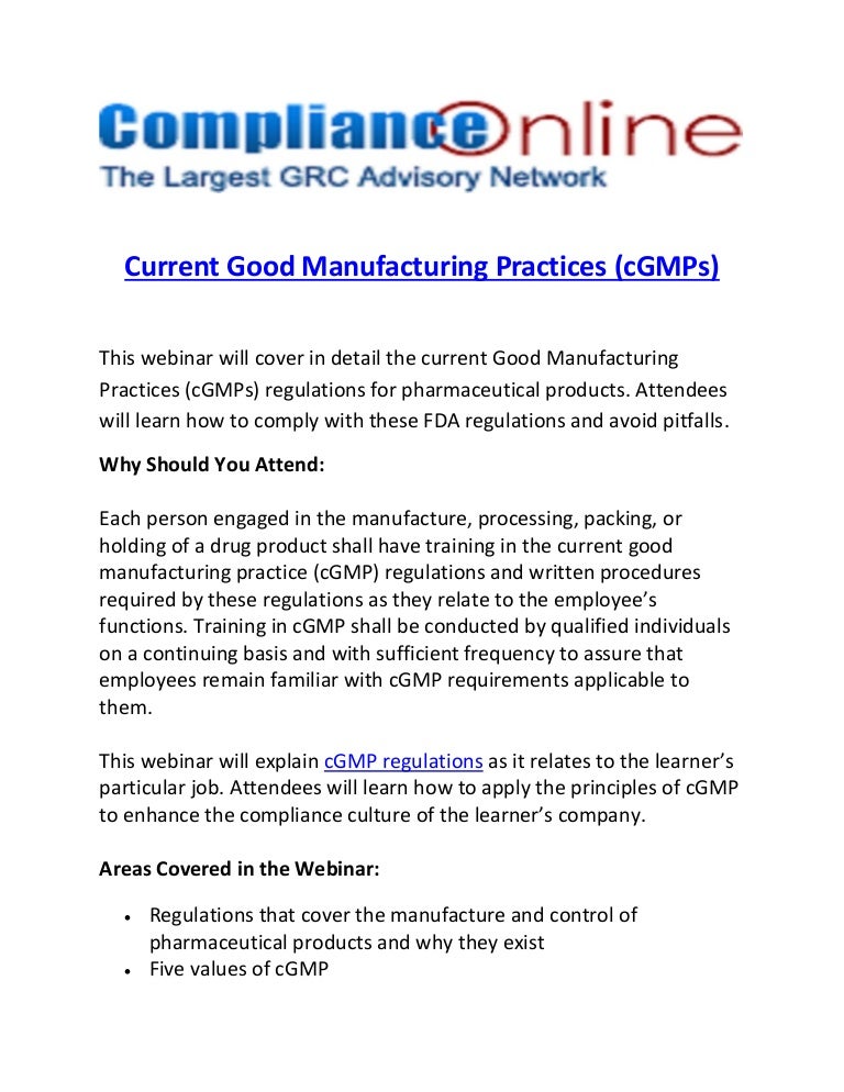 Current good manufacturing practices