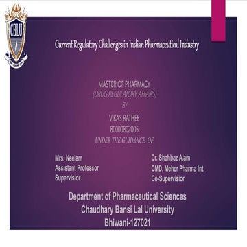 Current regulatory challenges in indian pharmaceutical industry | PPTX
