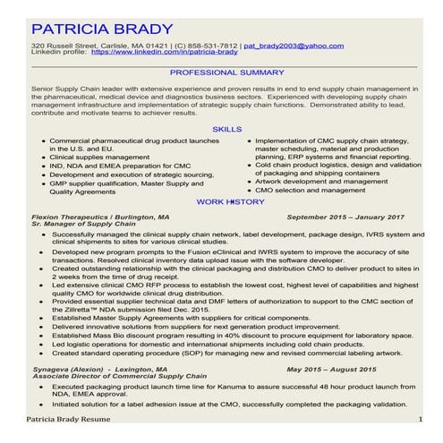 Current resume Patricia Brady | DOC