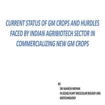 CURRENT STATUS OF GM CROPS AND HURDLES FACED BY INDIAN AGRIBIOTECH ...