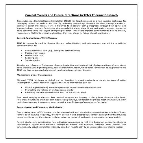 Current Trends and Future Directions in TENS Therapy Research | PDF