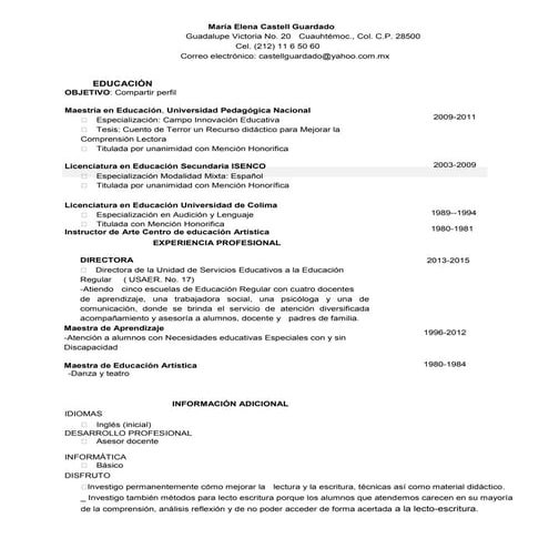 Curri culum- maría elena | PDF