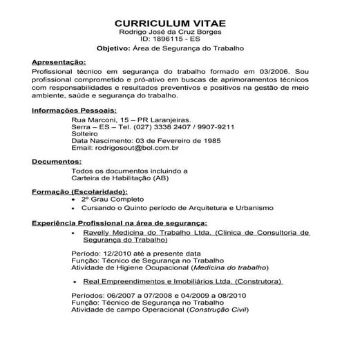 Curriculo rodrigo tst | DOC