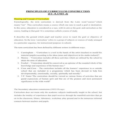 Principles of curriculum constructions | PDF