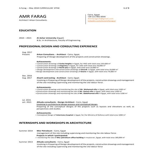 Amr Farag (Junior Architect) | PDF