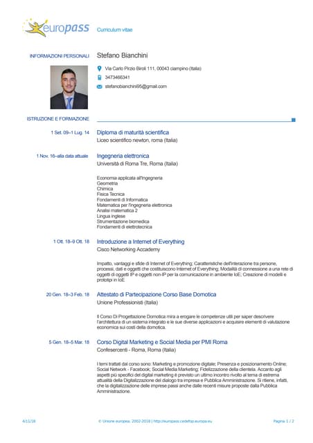 Cv europass gagliardi bianca_ita | PDF