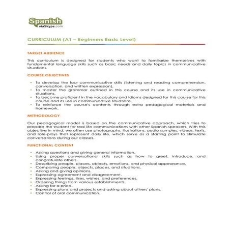 Spanish course_Curriculum for total beginners (A1) | PDF