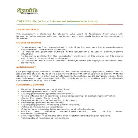 Spanish course_ Advanced Intermediate Level (A2+) | PDF