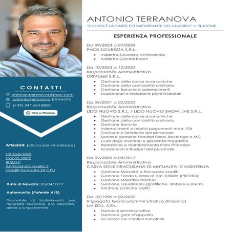 Curriculum Vitae Antonio Terranova aggiornato a 10-2024 | PDF