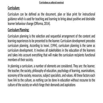 Curriculum as cultural construct by Dr. Tanzeela | PPTX