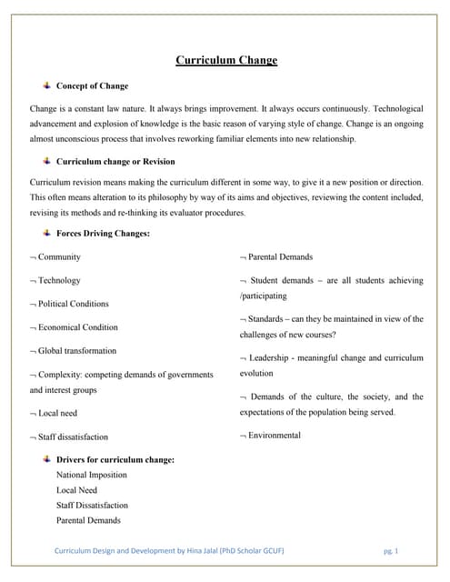 IMPLEMENTING THE CURRICULUM AS A CHANGE PROCESS | PPT