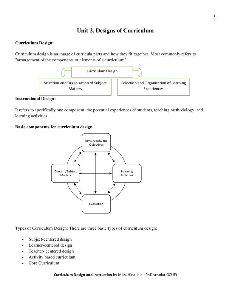 Designs of Curriculum