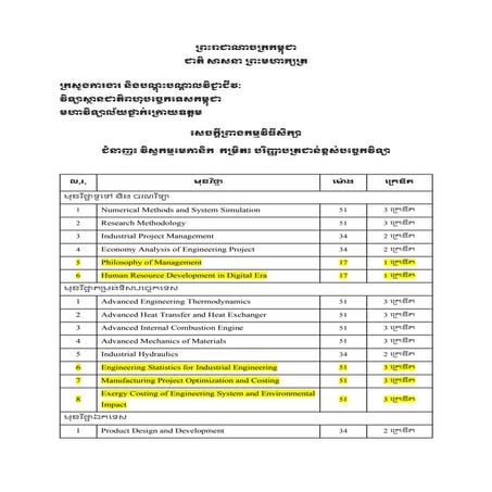 Curriculum for master program in mechanical engineering | PDF