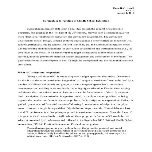 Curriculum Integration in Middle School | PDF