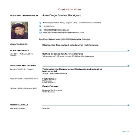 Curriculum juan diego | DOC