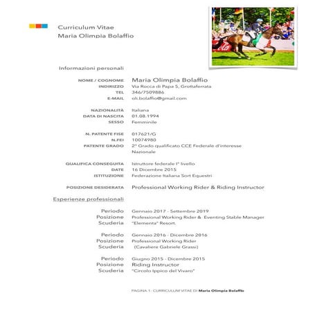 Curriculum Maria Olimpia Bolaffio / Pro-Working Rider - Riding ...