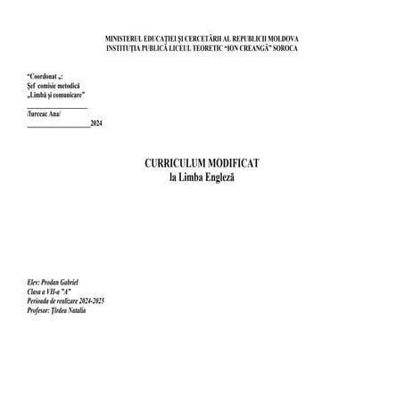 Curriculum modificat clasa 7 manual 2020 | DOCX