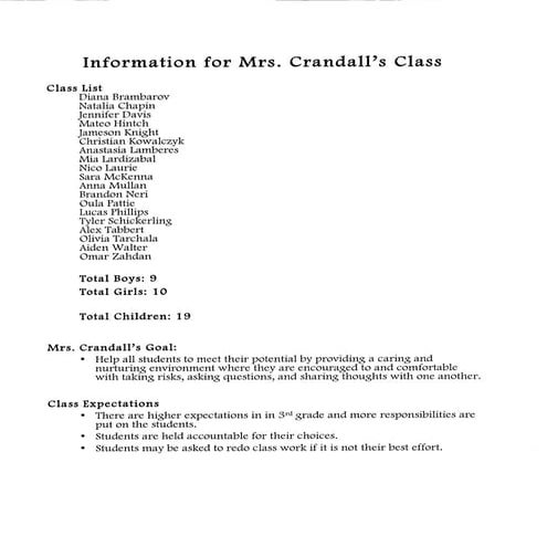 Curriculum Night Packet | PDF