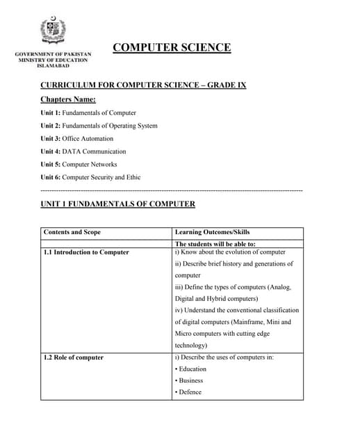 Curriculum Of Computer Science Docx