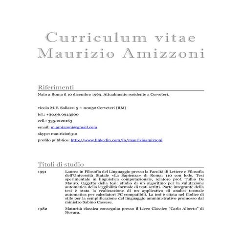 Curriculum di Maurizio Amizzoni | PDF