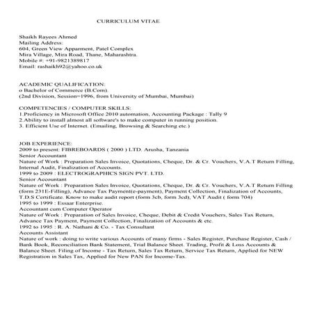 Curriculum vitae | DOCX | Business Accounting & Finance | Business