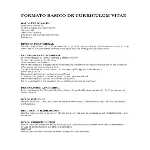 Ejemplo de un currículum vitae | DOCX