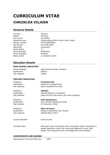 CURRICULUM VITAE. afrikaans docx | DOCX