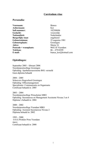 Curriculum Vitae Linda Zuiver | PDF