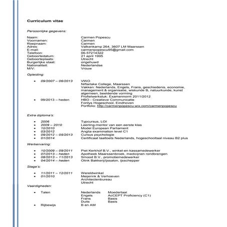 Curriculum vitae Carmen Popescu | DOCX