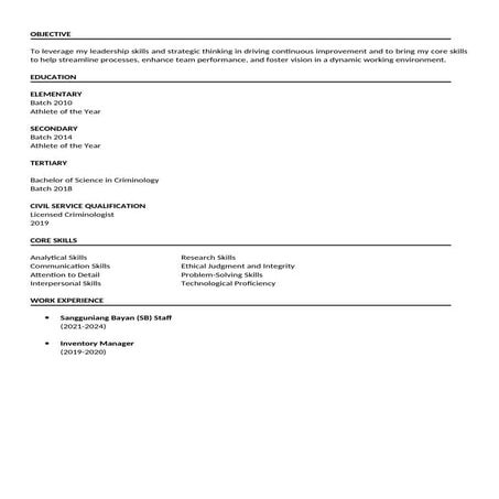 Curriculum Vitae of A Person seeking for a job that includes objective ...