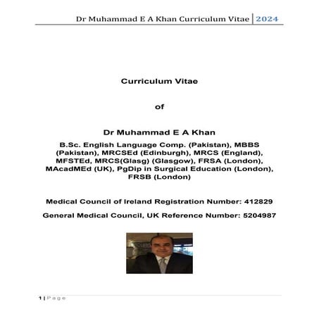 Curriculum Vitae - Dr Muhammad E A Khan - Registrar in General Surgery, Surgical Educator ...