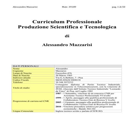 Curriculum vitae 2018 Alessandro Mazzarisi | PDF