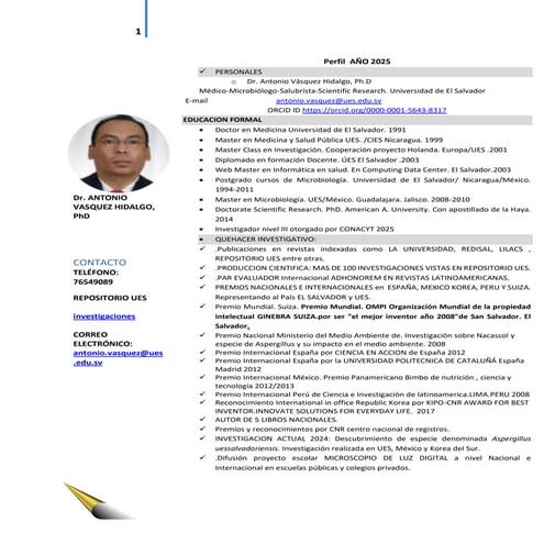CURRICULUM VITAE 2025 dr vasquez. UNIVERSIDAD DE EL SALVADORpdf | PDF