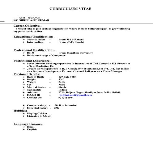 Nitin Parekh - Curriculam vita -e | DOC