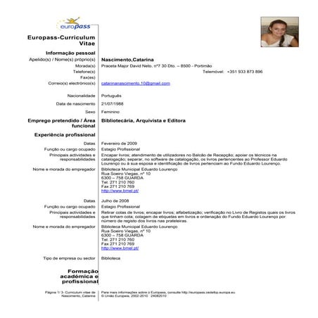 Curriculum Vitae Catarina Nascimento Pt | PDF