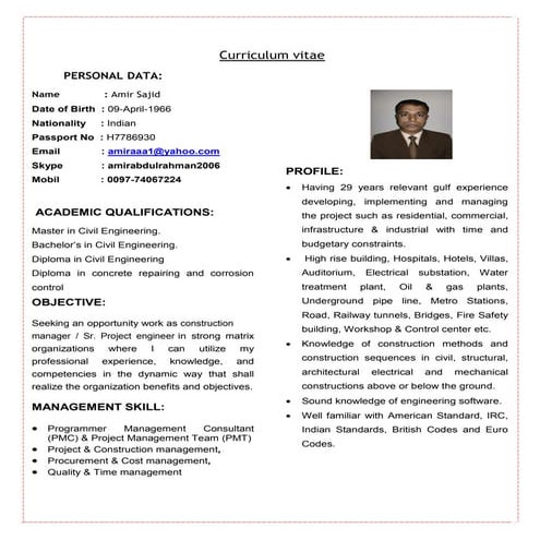 Curriculum vitae contractor civil engineer - | PDF | Civil Engineering Industry | Industries