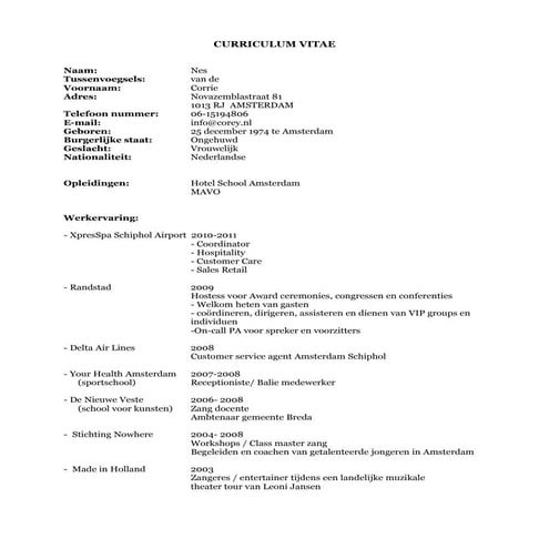 Curriculum vitae Corrie van de Nes | DOC