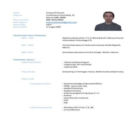 Cv davide fiume - Curriculum | PDF