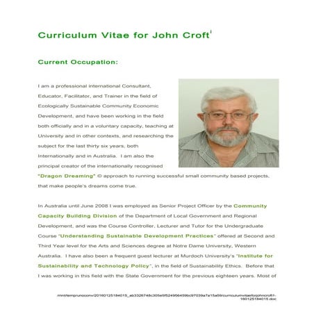 Curriculum vitae for john croft1 | DOC