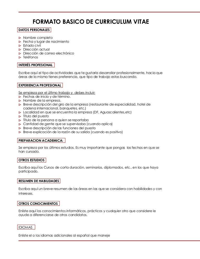 Formato De Curriculum Vitae Para Rellenar Word Plantillas De Curriculum