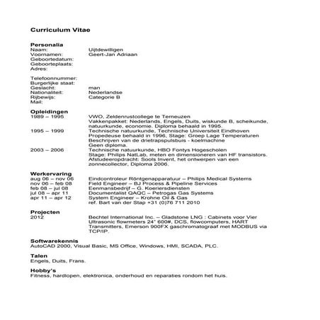 Curriculum Vitae Geert Jan Uijtdewilligen | DOC