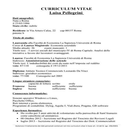 Curriculum vitae luisa pellegrini | PDF