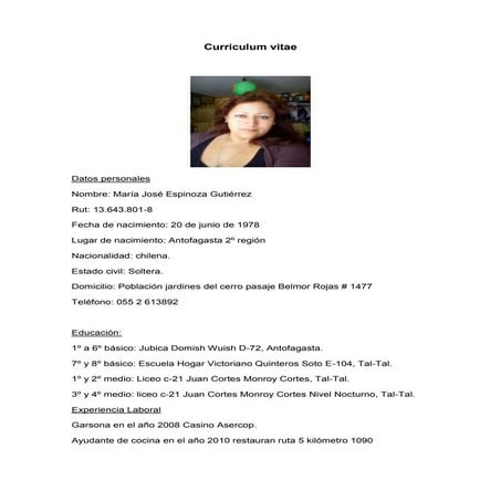 Curriculum vitae maria ezpinoza | DOCX