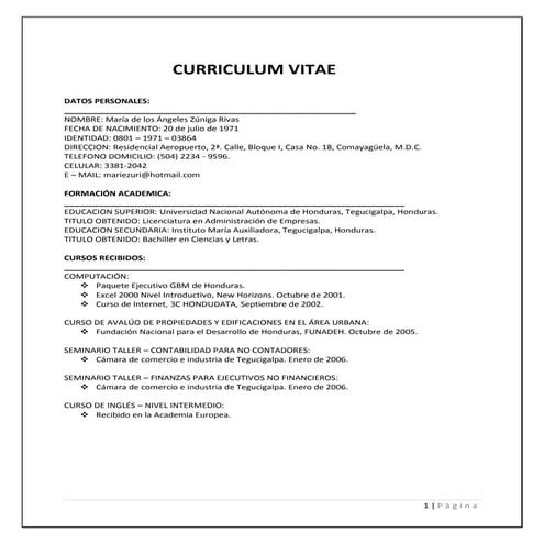 Curriculum vitae maria zuniga rivas | PDF