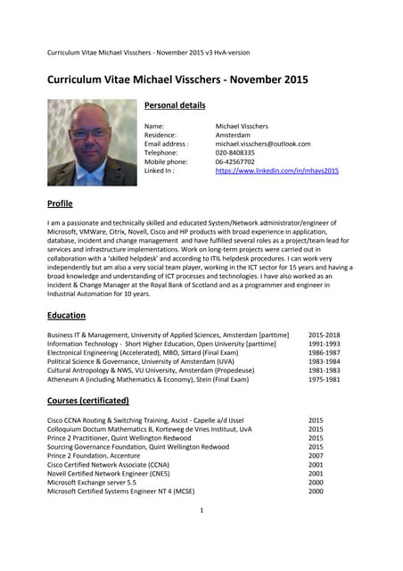 Curriculum Vitae Michael Visschers-January 2016 v1 NED | PDF
